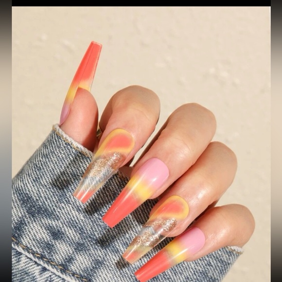 Other | Nwt Sunset Glitter Coffin Fake Nails | Poshmark